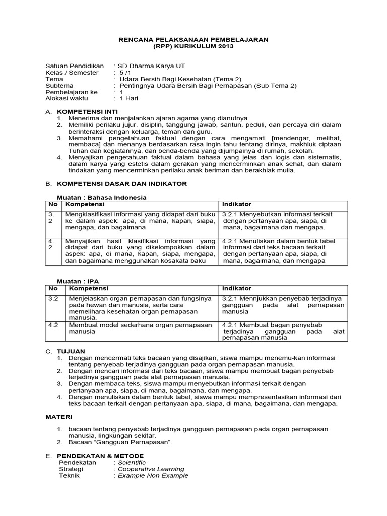 RPP Kelas 5 Tema 2 Subtema 2 | PDF | Sains & Matematika | Karier & Perkembangan