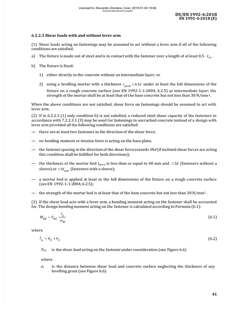 Anchor bolt Shear load with Lever arm | PDF | Beam (Structure) | Anchor