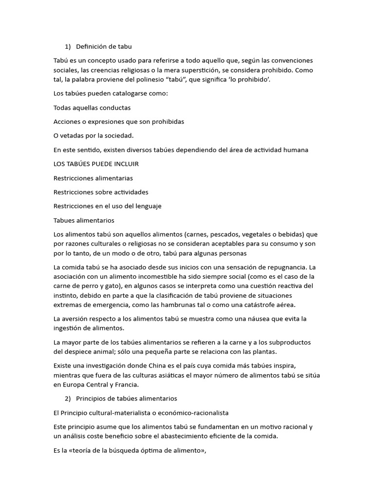 Definición de Tabu | Descargar gratis PDF | Vacas | Alimentos