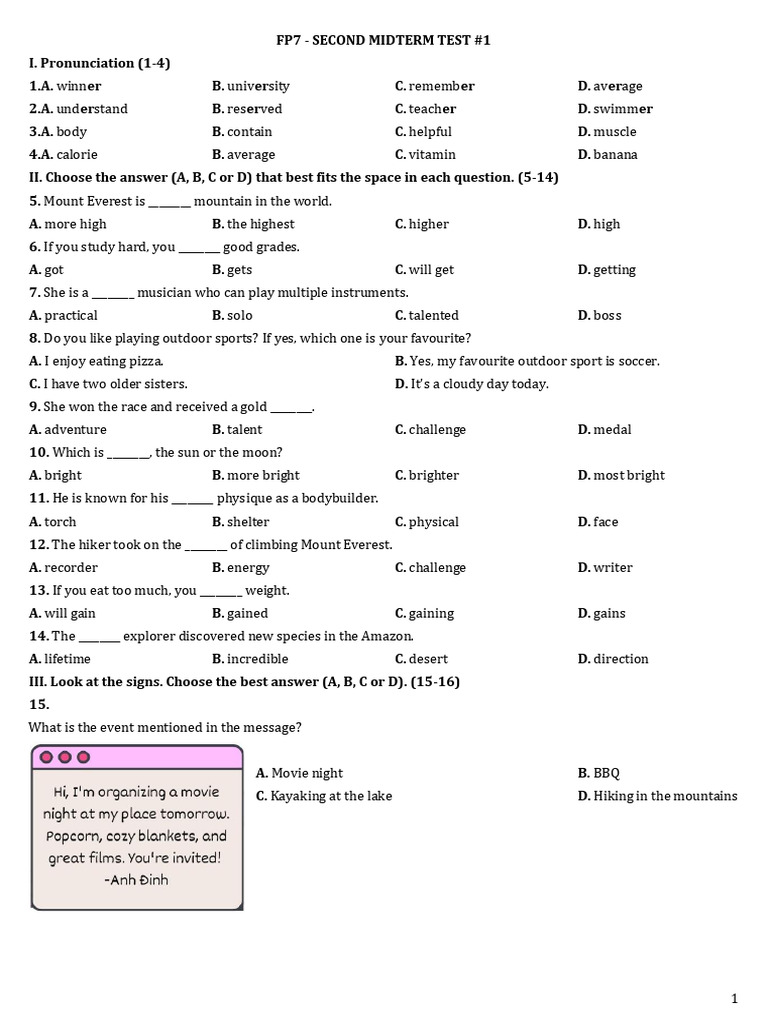 1 bản - FP7 - 2nd MID TERM TESTS (2 TESTS) | PDF | Compass | Global ...