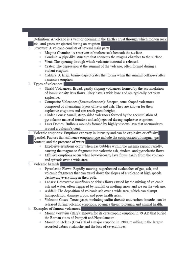 Geo Notes For Exam | PDF | Volcano | Types Of Volcanic Eruptions