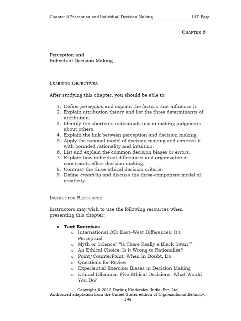Chapter 6 Perception and Individual Decision Making 147: Hapter | PDF ...