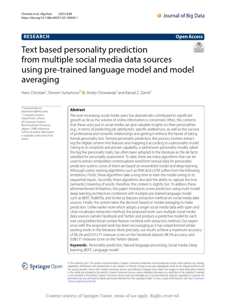 Text Based Personality Prediction From Multiple So | PDF | Deep Learning | Social Media