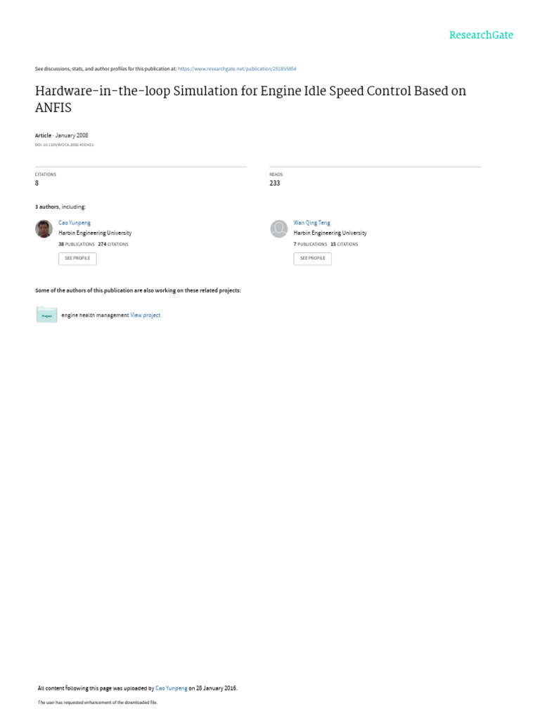 Hardware In The Loop Simulation For Engine Idle Speed Control Based On Adaptive Neural Fuzzy