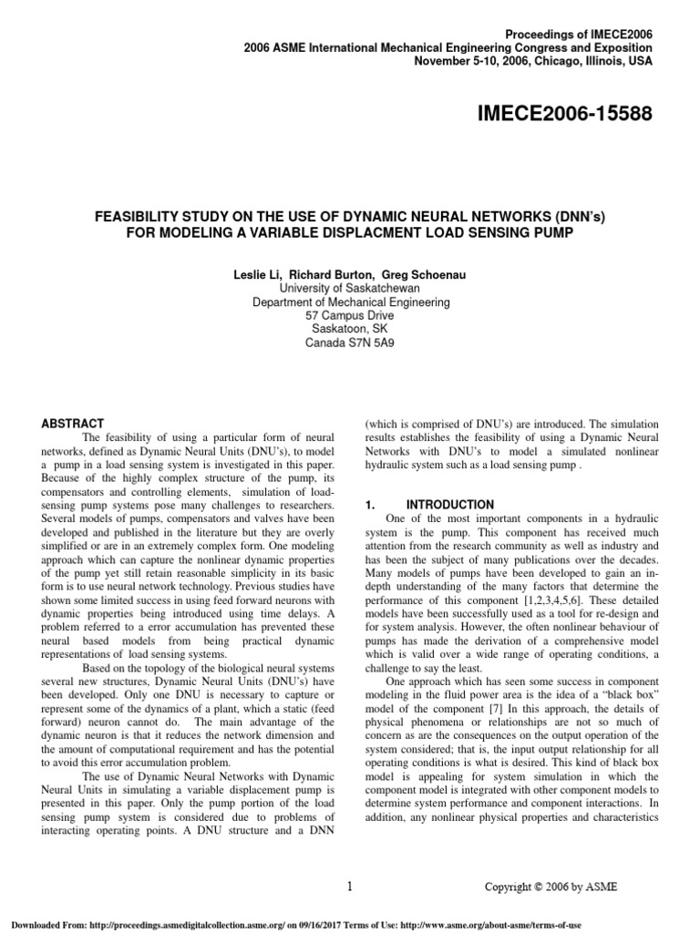 Feasibility Study On The Use of Dynamic Neural Networks (DNN'S) For Modeling A Variable ...