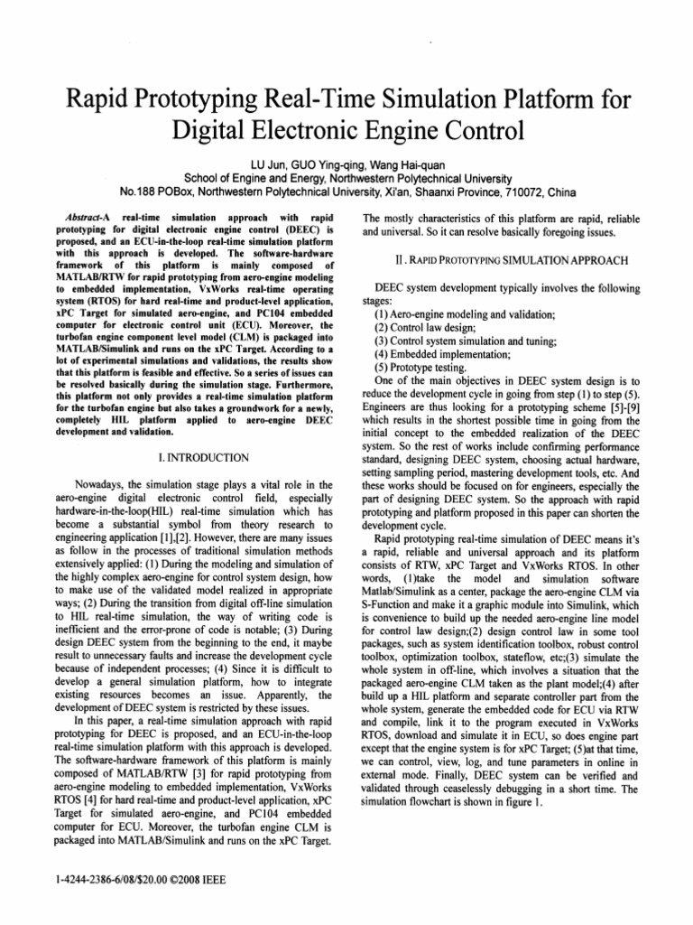 Rapid Prototyping Real Time Simulation Platform For Digital Electronic Engine Control Pdf