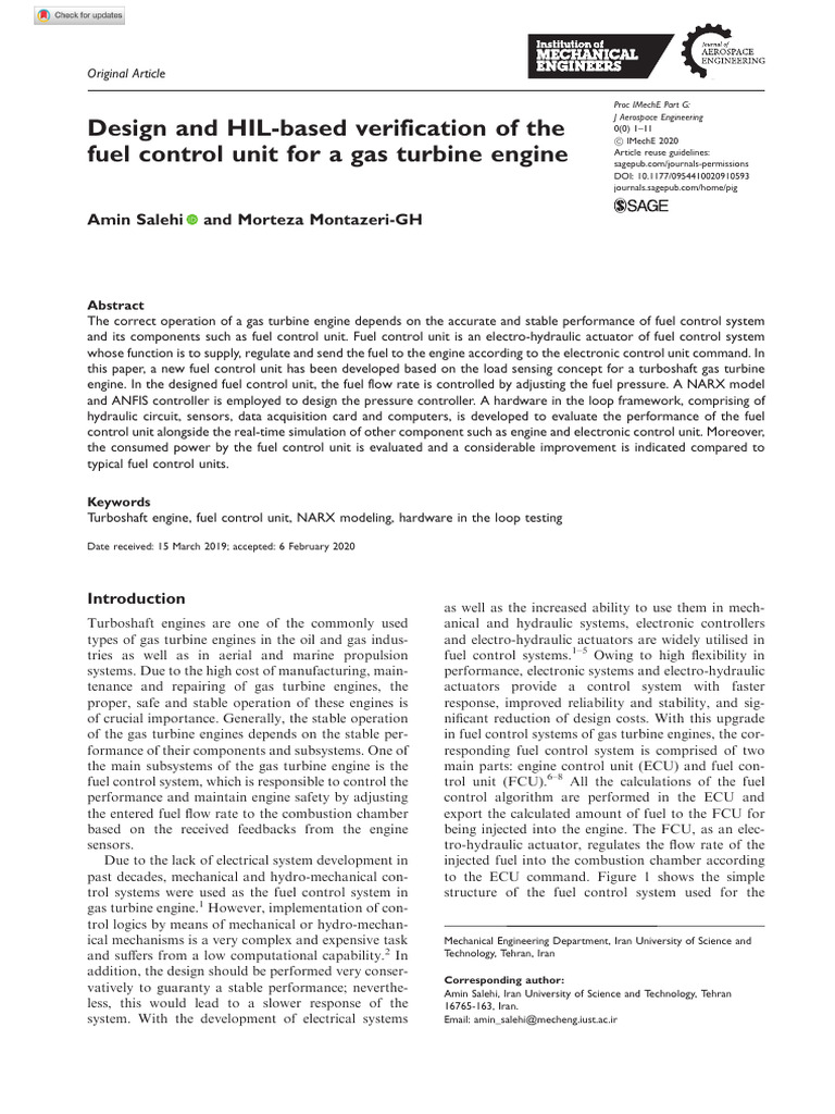 Design and HIL-based verification of the fuel control unit for a gas turbine engine | PDF ...