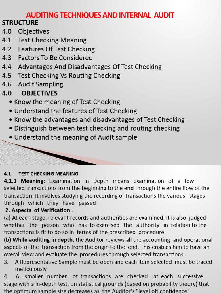 AUDITING TECHNIQUES AND INTERNAL AUDIT Notes | PDF | Audit | Financial ...
