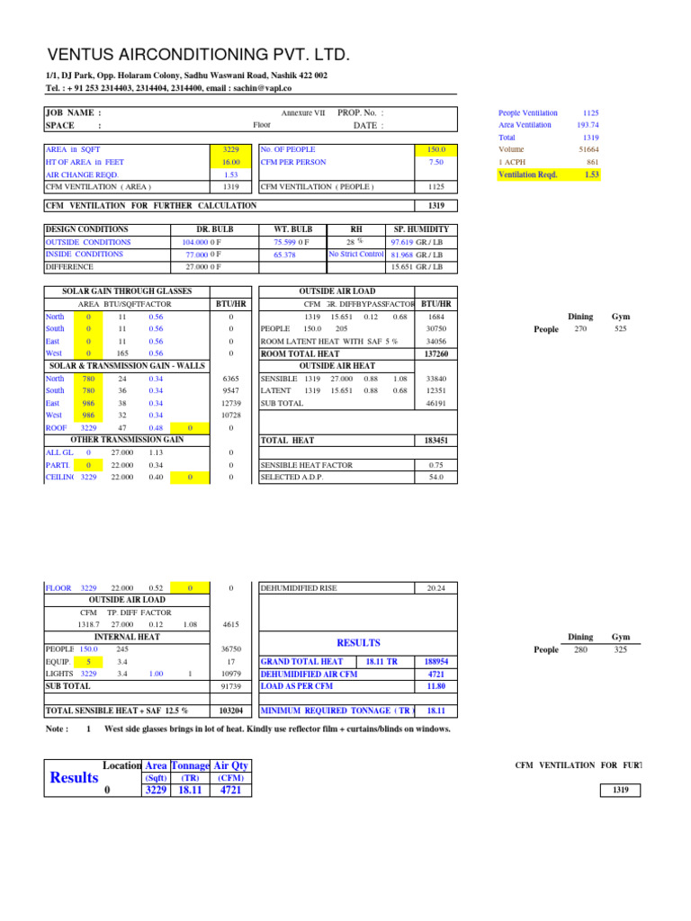 Heat Load Calculation | Download Free PDF | Ventilation (Architecture ...