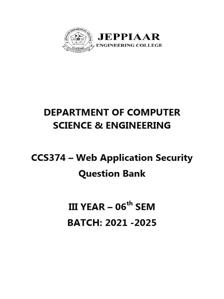 Ccs374 Web Application Security | PDF | Security | Computer Security