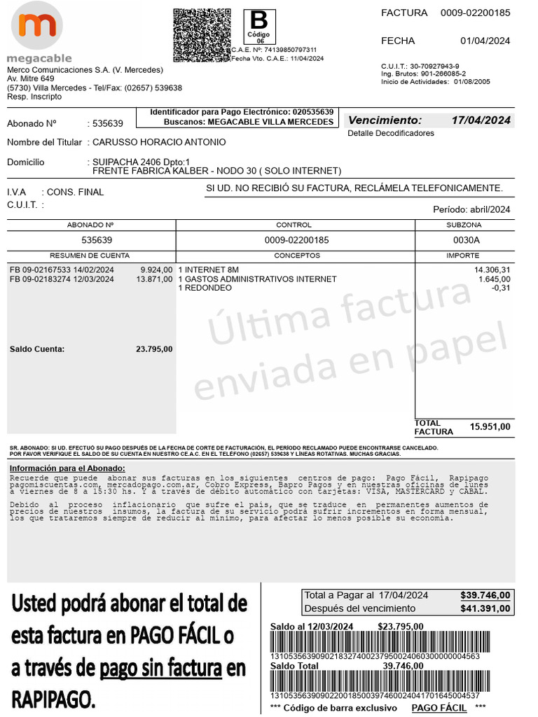 Factura Megacable | Descargar gratis PDF | Servicios financieros ...
