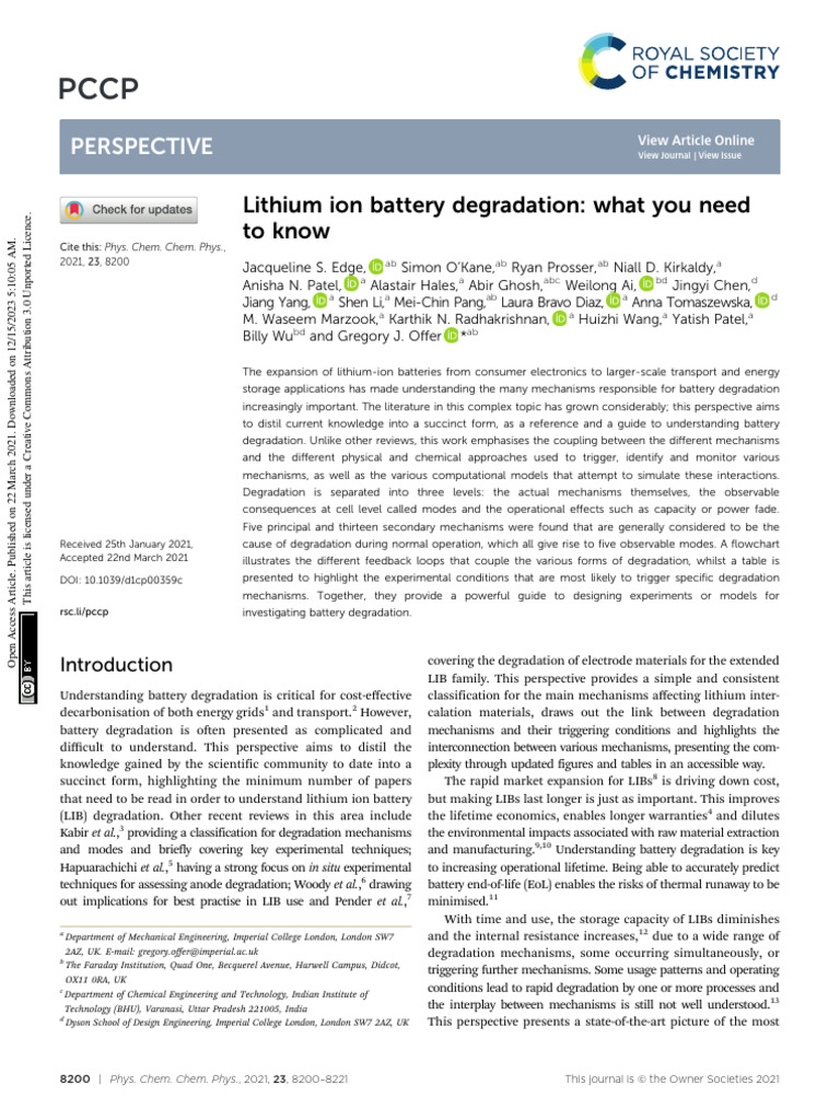 Perspective: Lithium Ion Battery Degradation: What You Need To Know | Download Free PDF ...