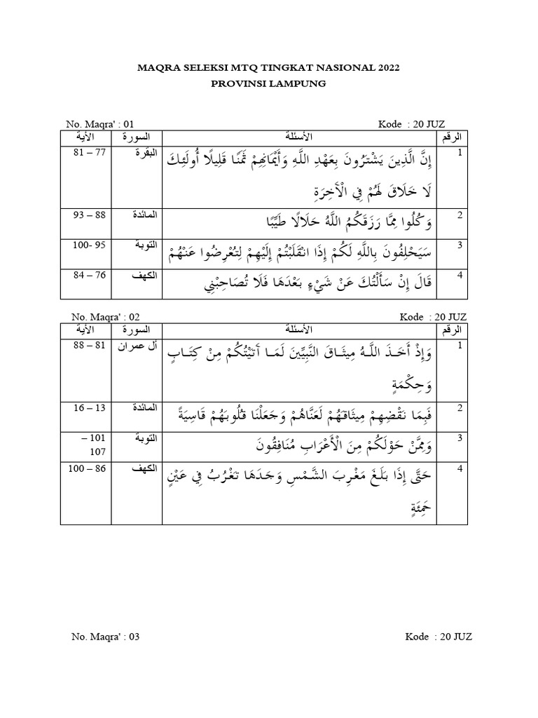 Maqra MHQ 20 Juz 2004 | PDF