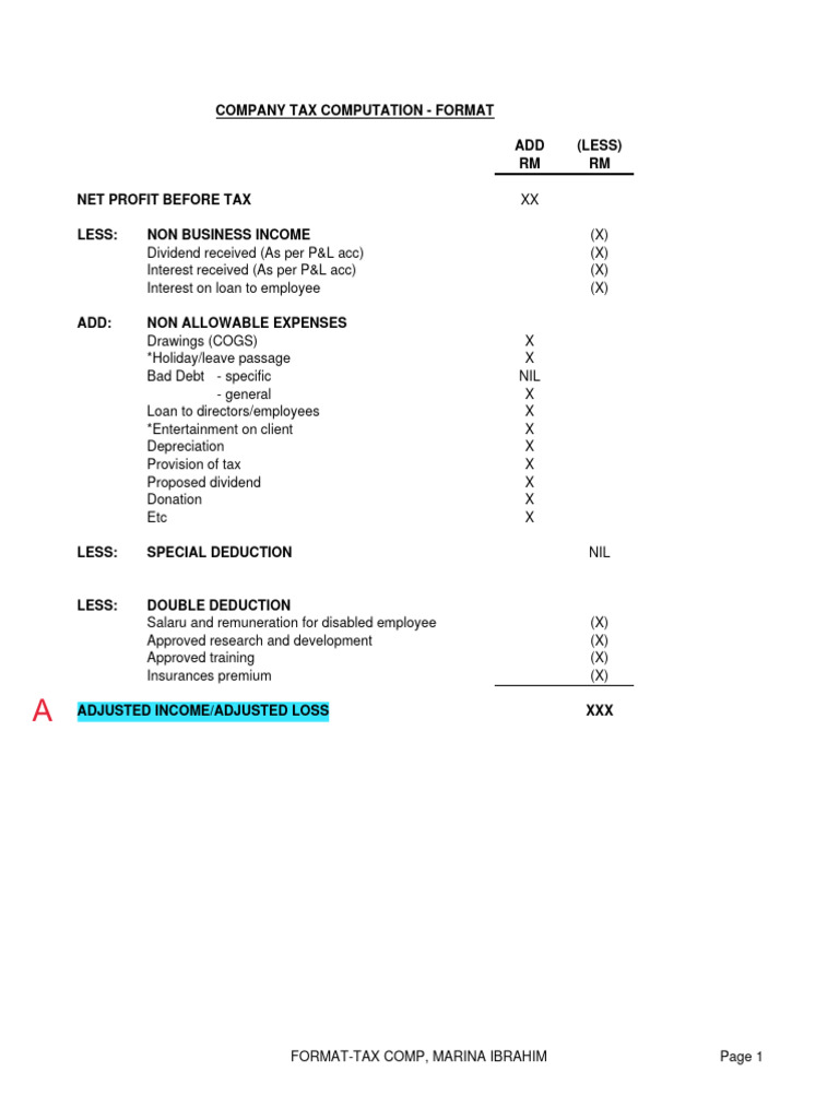 Computation Format - Company's Income Tax | PDF | Tax Deduction | Dividend