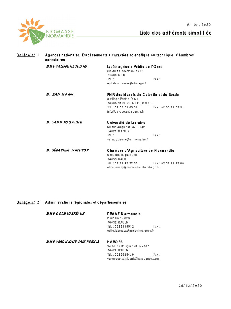 Liste des adhérents 2020 à SDOMODE | PDF | Normandie
