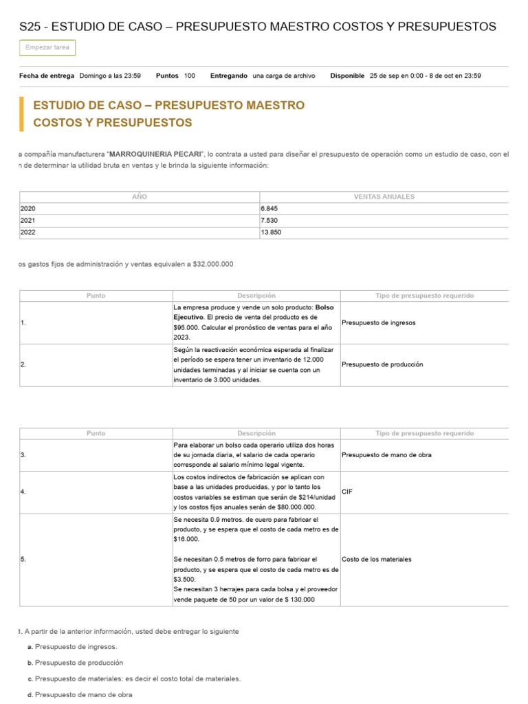s25 - Estudio de Caso - Presupuesto Maestro Costos y Presupuestos | PDF | Presupuesto | Economias