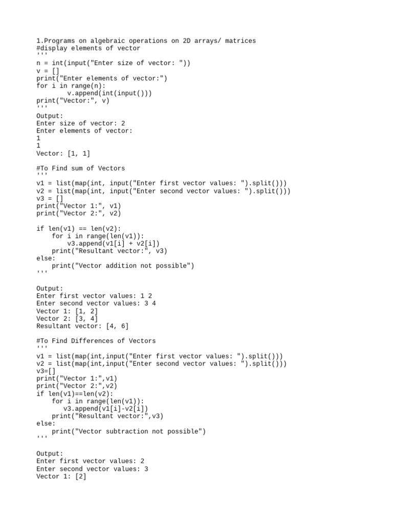 Lac Programs | PDF | Matrix (Mathematics) | Determinant