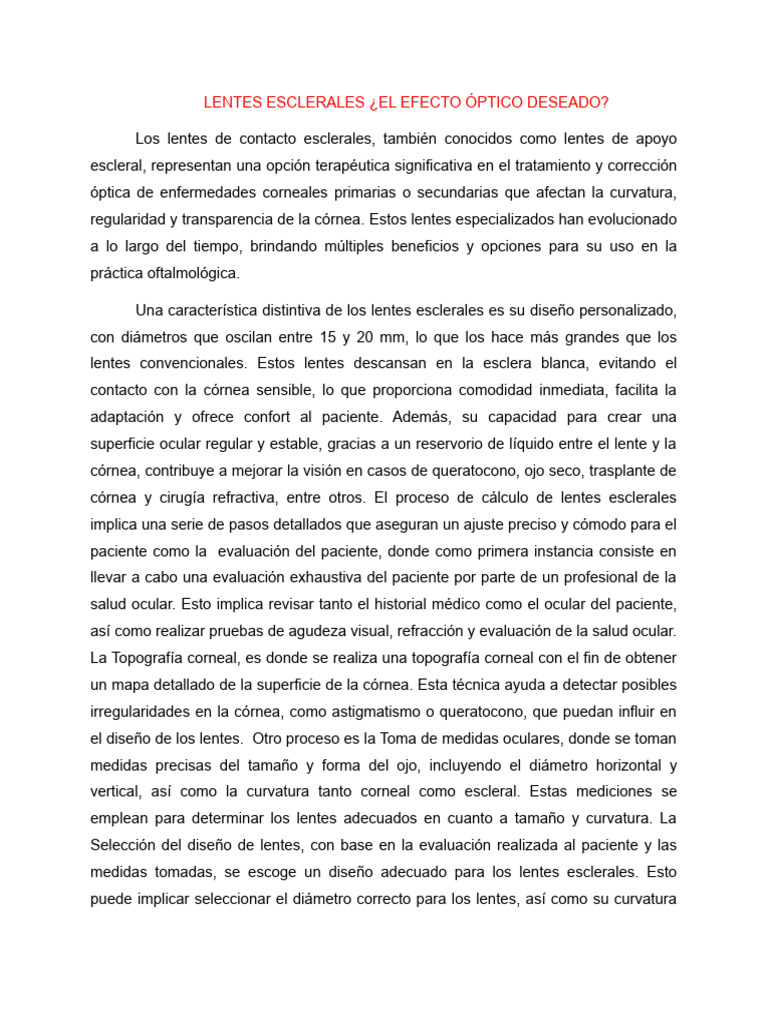 LENTES ESCLERALES Sebastian | PDF | Lentes | Córnea