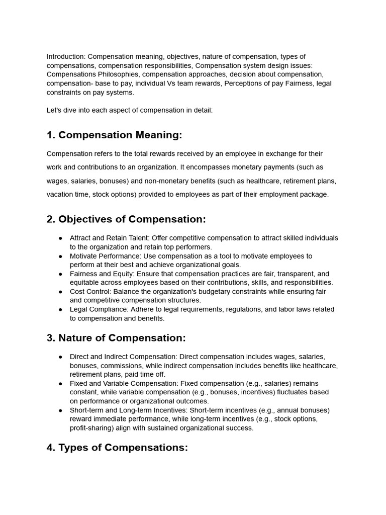 Introduction - Compensation Meaning, Objectives, Nature of Compensation ...