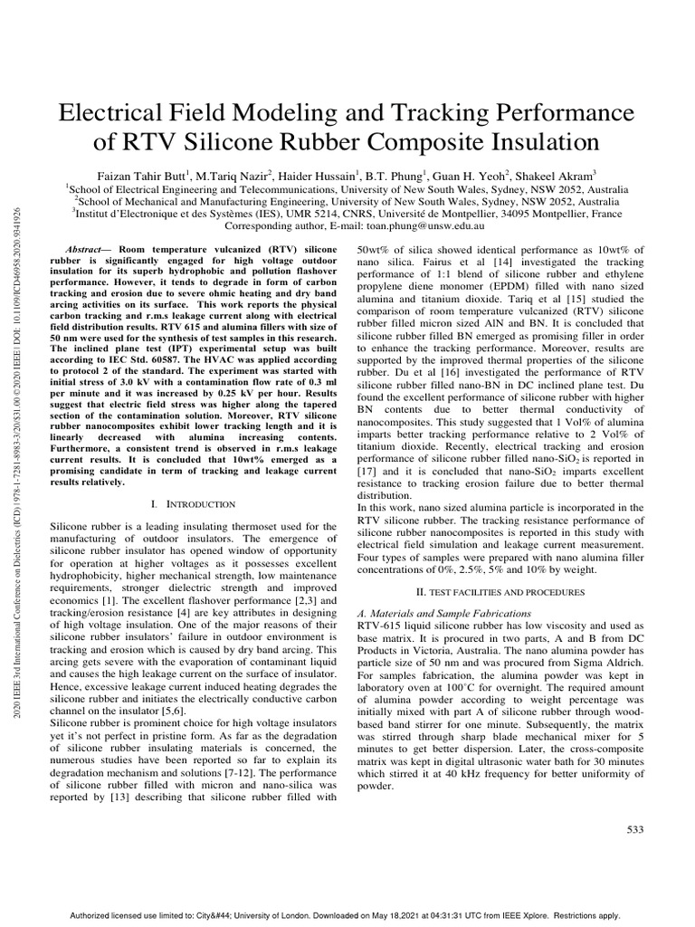 5 Electric Field Modeling and Tracking Performance of RTV Si Rubber ...