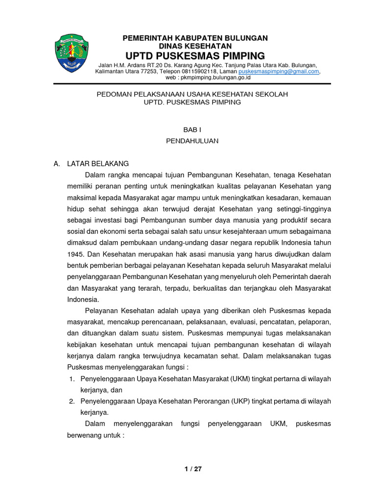 Pedoman UKS 2023 | PDF | Pengembangan Diri