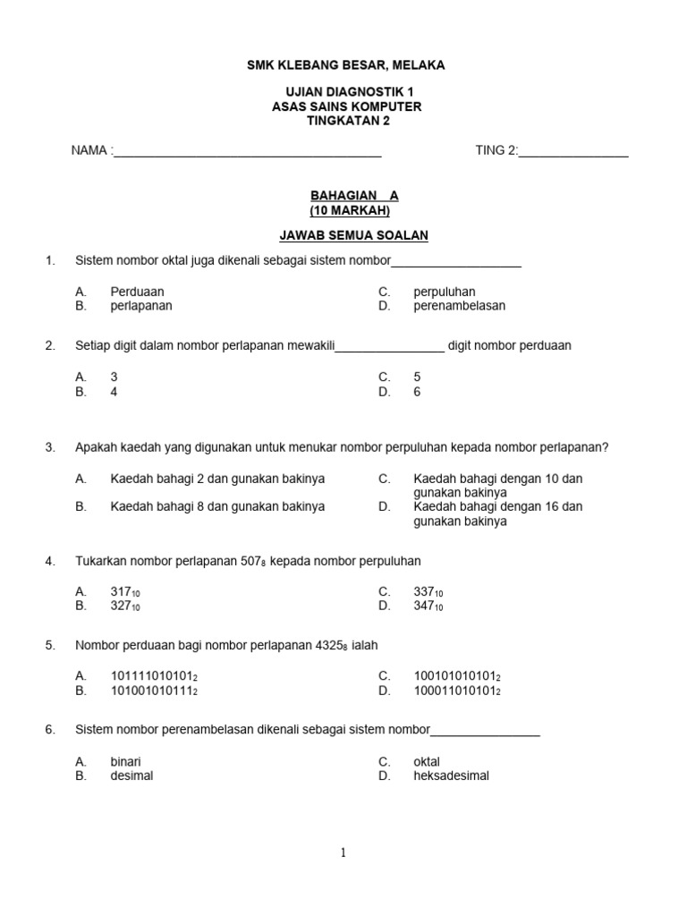 UD 1 ASK Tingkatan 2 2024 | PDF