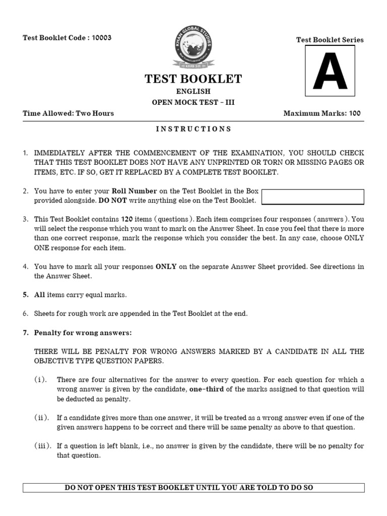 CDS Mock Test Paper 3 - English - Final | PDF | Adjective | Surgery