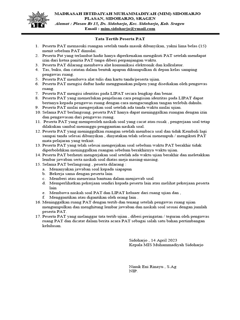 Tata Tertib Peserta PAT | PDF