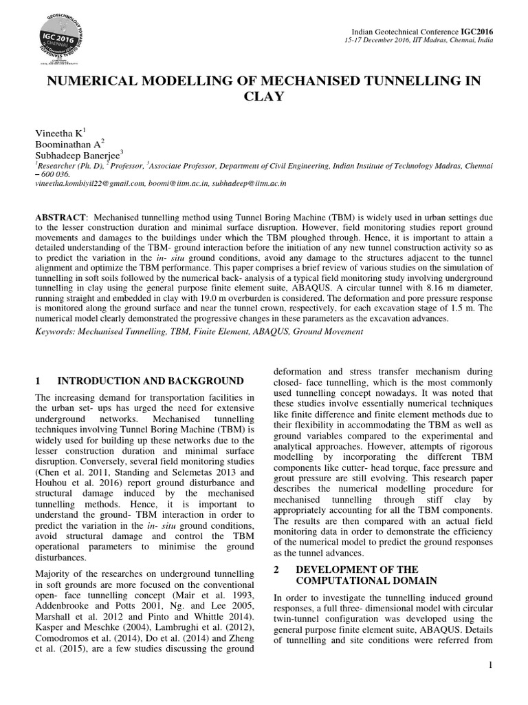 NUMERICAL MODELLING OF MECHANISED TUNNELLING IN | PDF | Tunnel | Civil Engineering