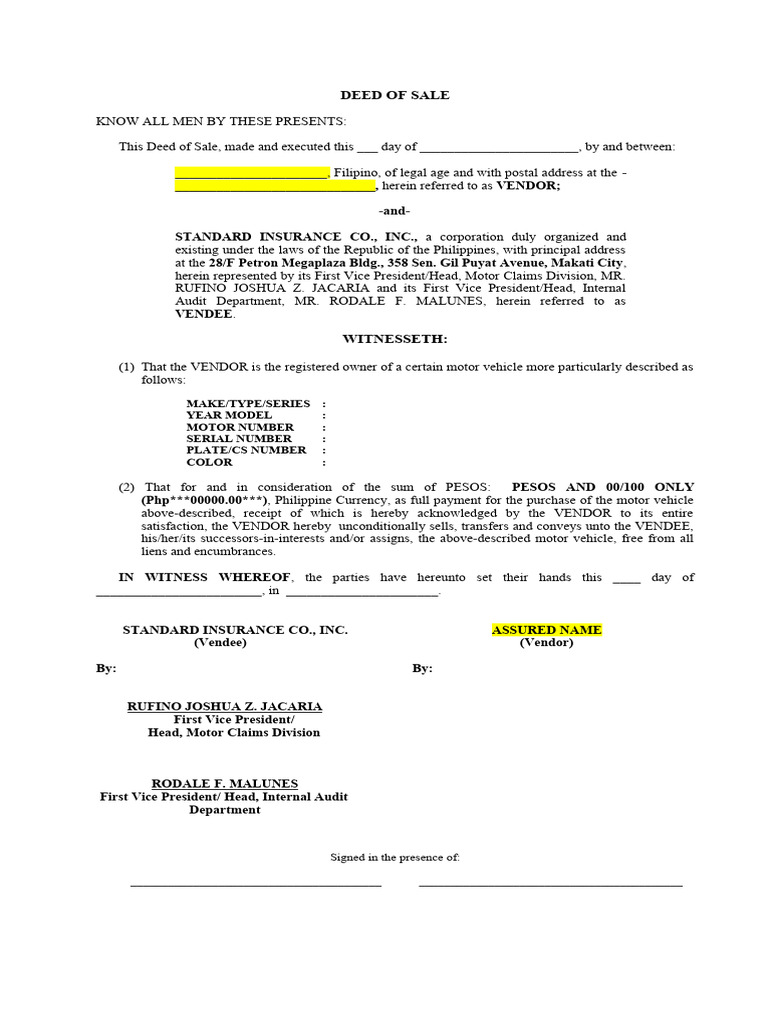 Bilateral Deed of Sale - Draft | PDF | Common Law | Property Law