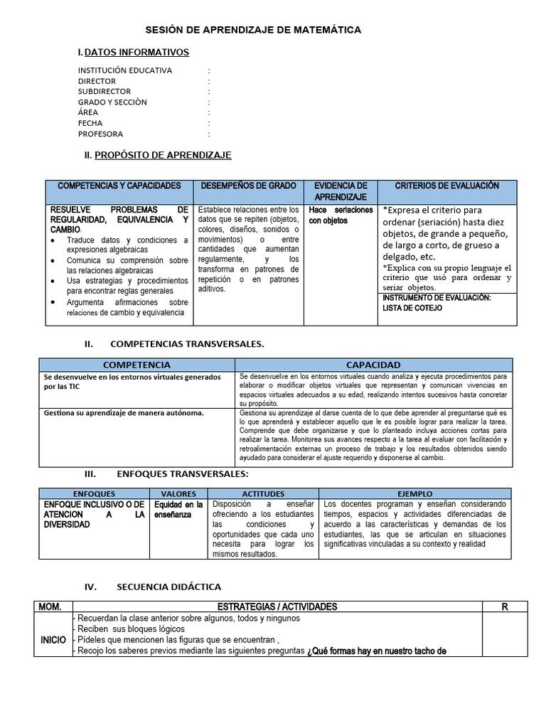SESI APREND Matematica Seriacioness | PDF | Aprendizaje | Enseñando