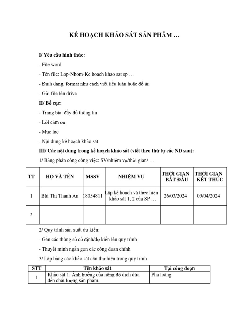 Ke Hoach Khao Sat TH PPL | PDF