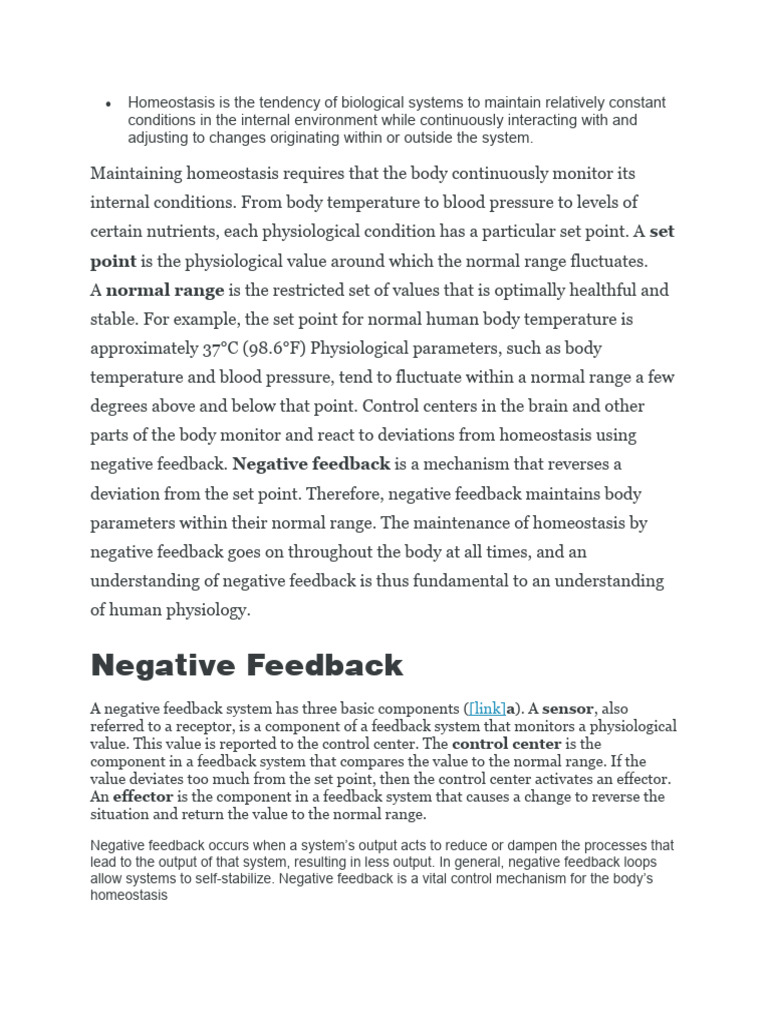 Homeostasis is the tendency of biological systems to maintain ...