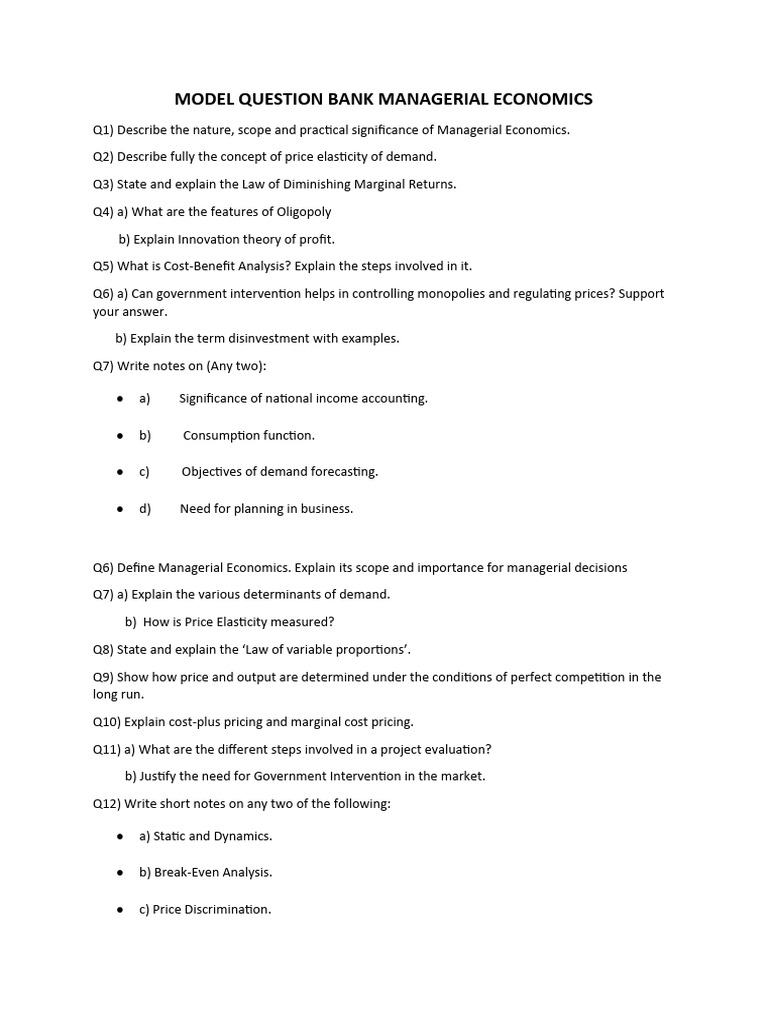 MODEL QUESTION BANK. Subjective Questions | PDF | Demand | Profit ...