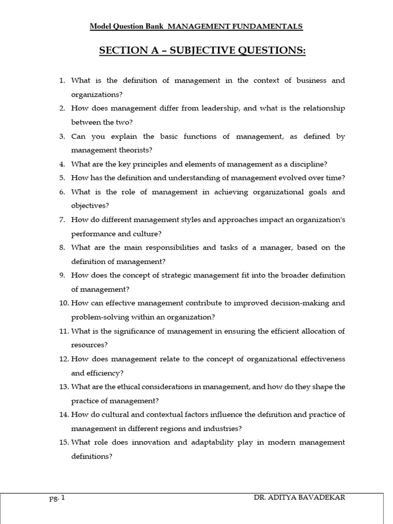 Question Bank Management Fundamental | PDF | Leadership | Human ...