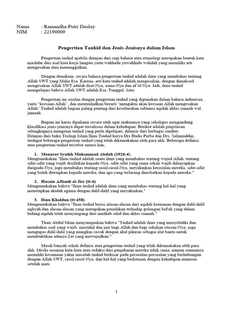 Pengertian Tauhid Dan Jenisnya | PDF