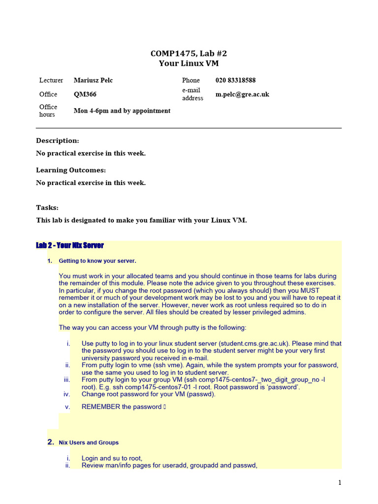 Lab 2 COMP1475 2018 19n | PDF | Superuser | Secure Shell