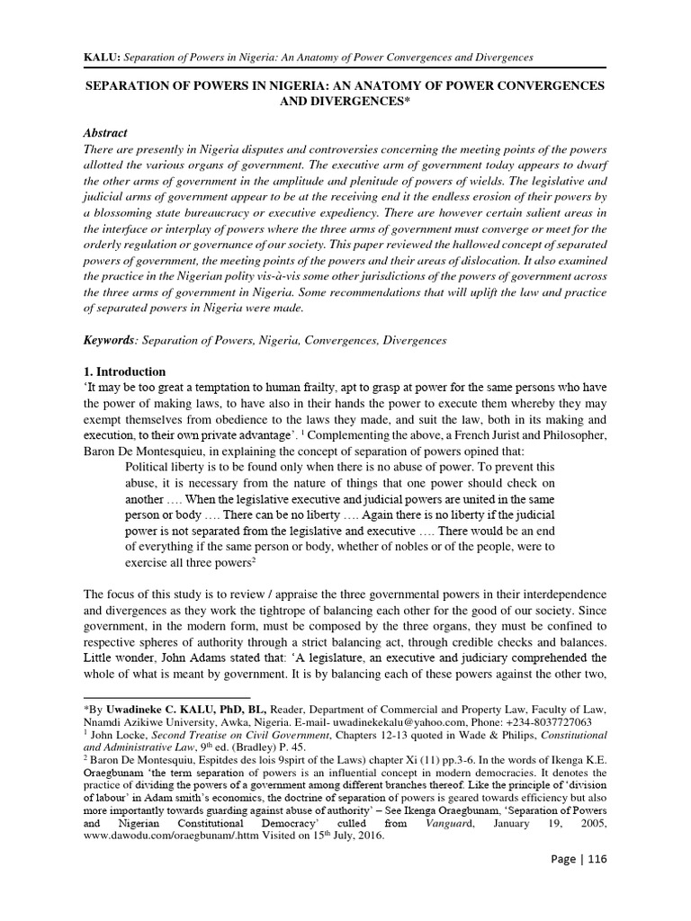 Separation of Powers in Nigeria: An Anatomy of Power Convergences and Divergences | PDF ...