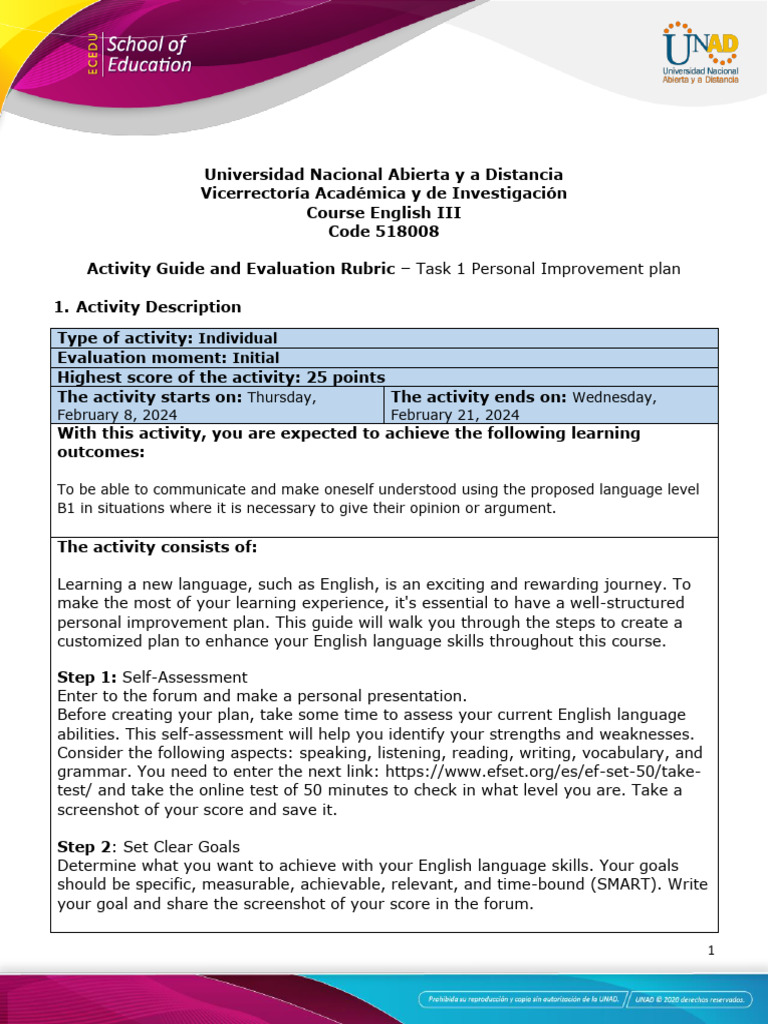 Activity Guide and Evaluation Rubric - Task 1 - Personal Improvement ...