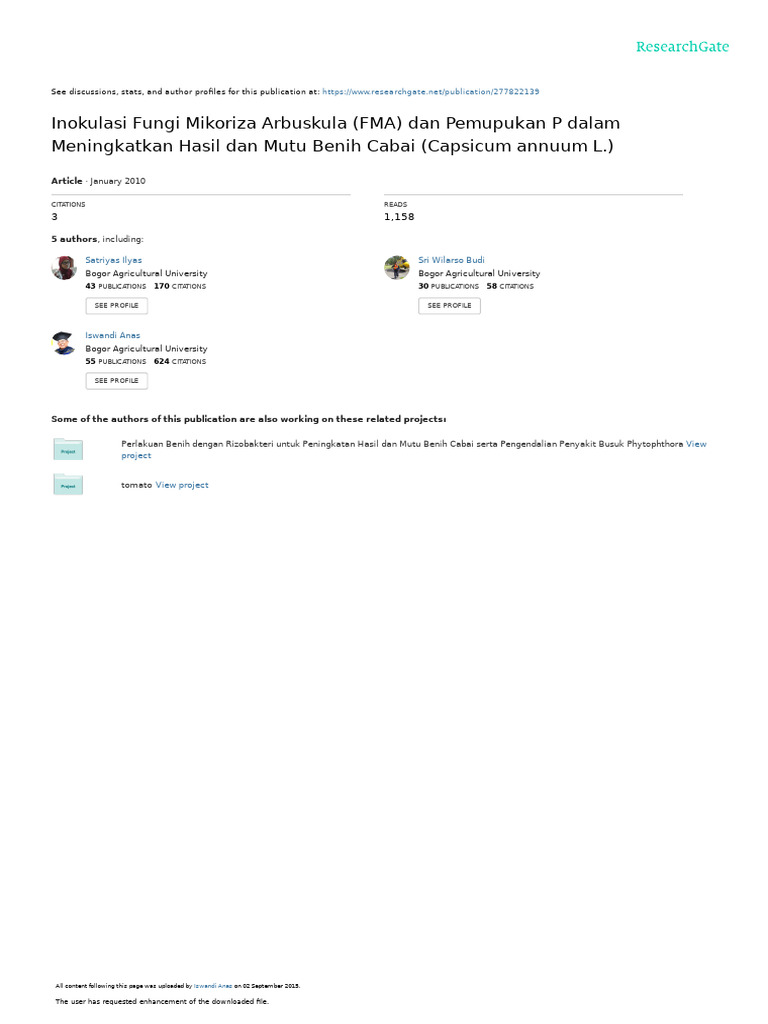Inokulasi Fungi Mikoriza Arbuskula FMA Dan Pemupuk | PDF