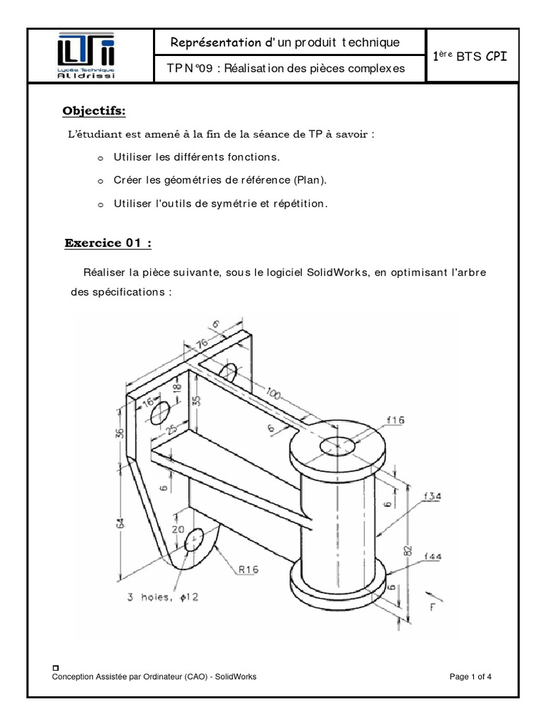 TP SolidWorks : Réalisation de pièces | PDF | Conception assistée par ...