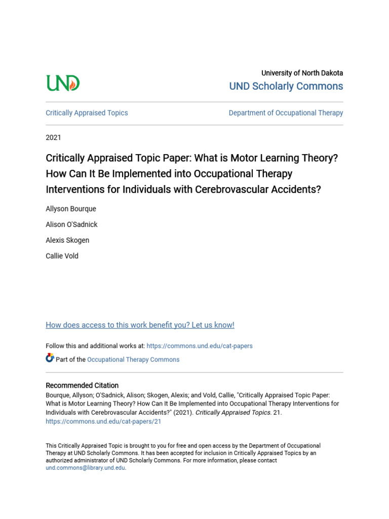 Critically Appraised Topic Paper - What Is Motor Learning Theory | PDF ...