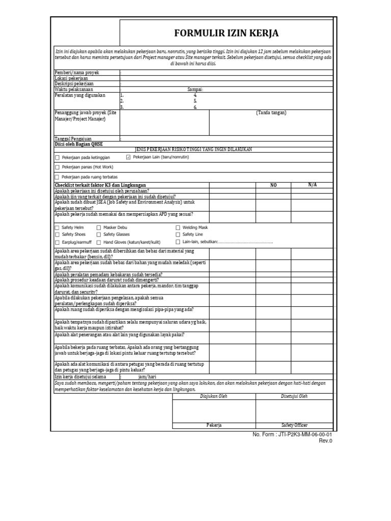 06.00-01 Formulir Izin Kerja | PDF