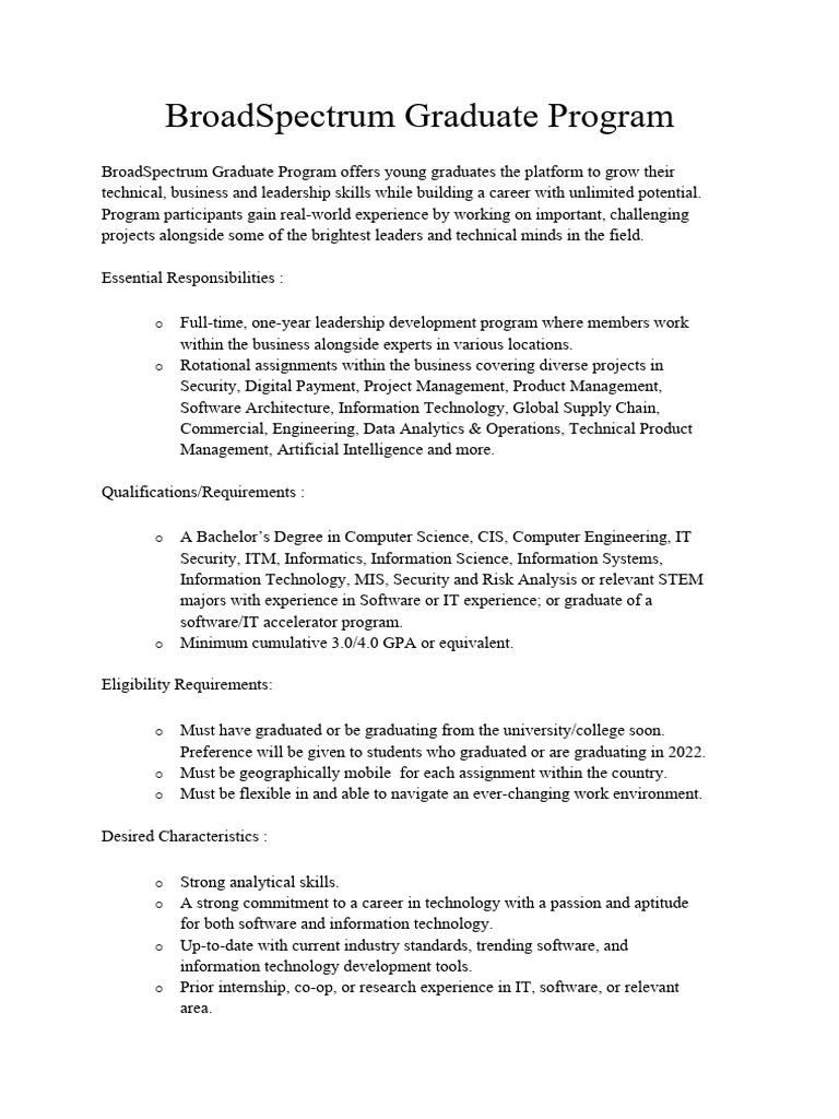 BroadSpectrum Graduate Program | PDF | Information And Communications ...