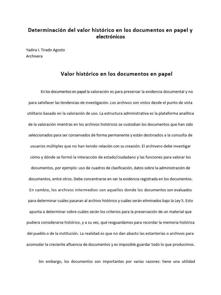 Determinacic3b3n Del Valor Histc3b3rico en Los Documentos en Papel y ...