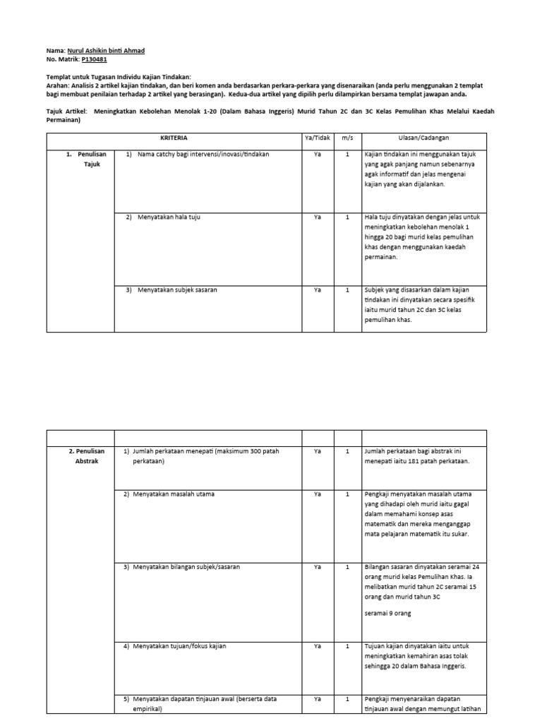 Analisis Artikel (Meningkatkan Kebolehan Menolak 1-20 (Dalam Bahasa ...