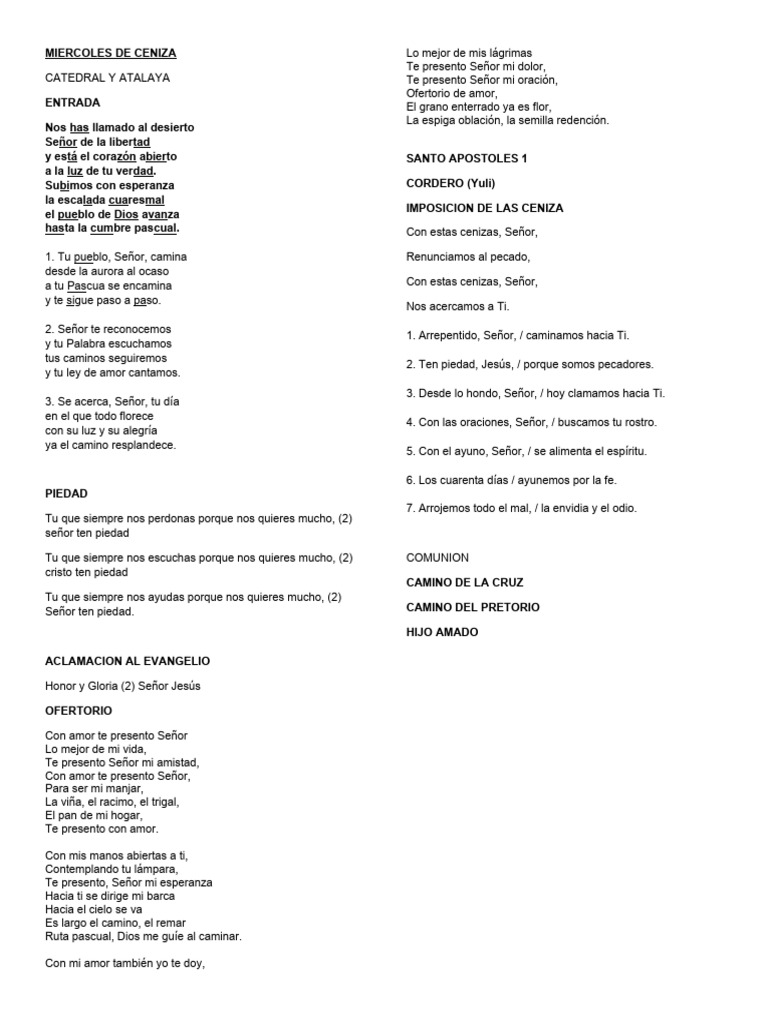 Cantos Enero 2024 | PDF | eucaristía | Creencia religiosa y doctrina