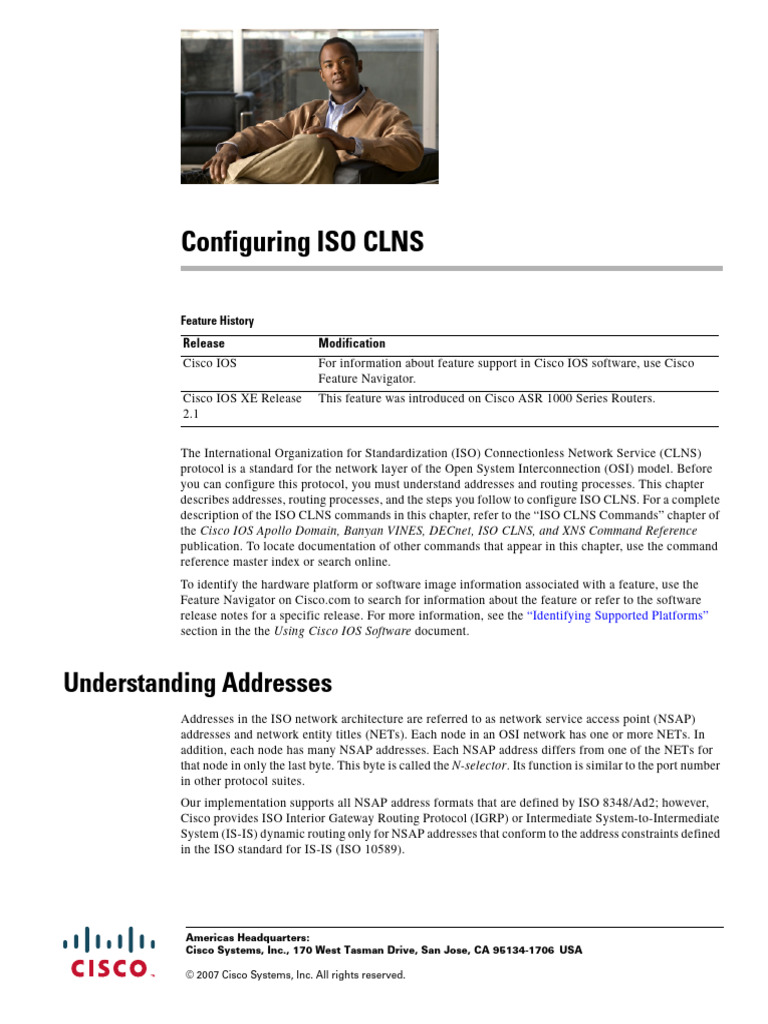 Configuring ISO CLNS Protocol Guide | PDF | Routing | Router (Computing)