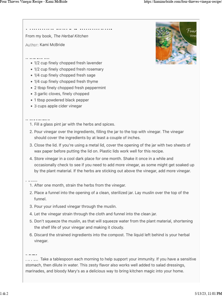 Four Thieves Vinegar Recipe - Kami McBride | PDF | Vinegar | Cuisine