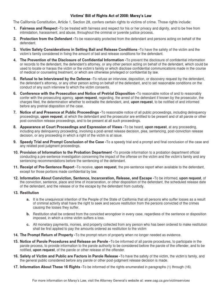 California Victims' Rights Overview | PDF | Discovery (Law) | Prosecutor